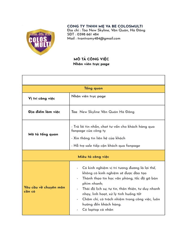 Jd Care Page Công Ty Tnhh Mẹ Và Bé Colos Multi | PDF