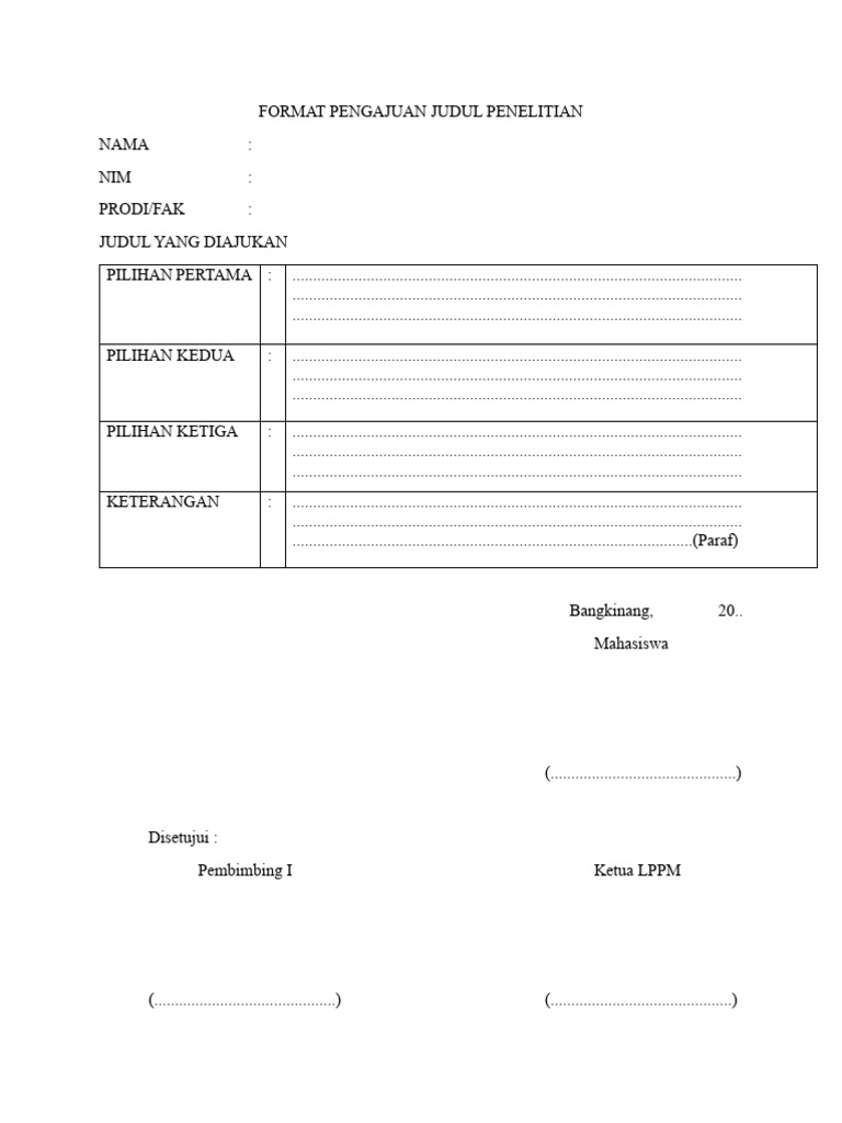 Format Pengajuan Judul Penelitian Acaa | PDF