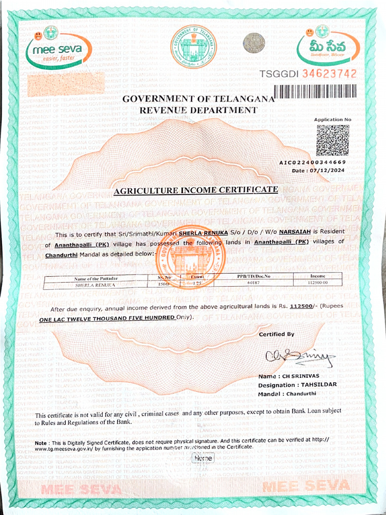 Agriculture Income Certificate | PDF