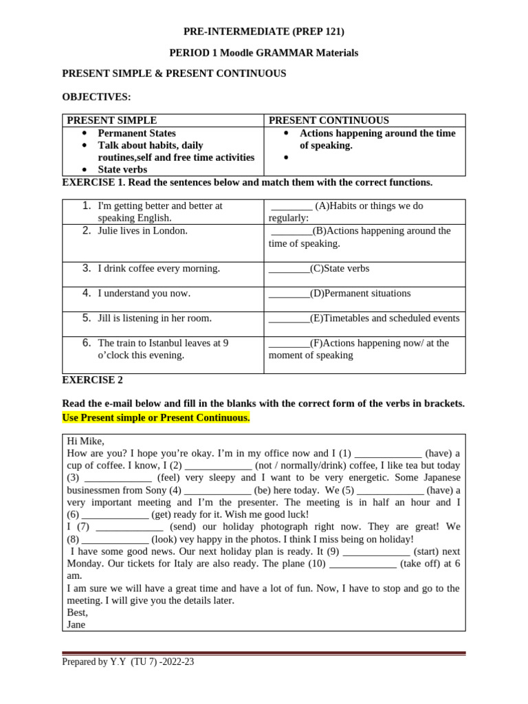 Present Simple Present Continuous | PDF | Linguistics | Grammar
