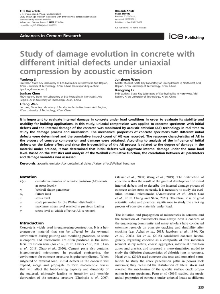 Li 2022 Study of Damage Evolution in Concrete Withdifferent Initial ...