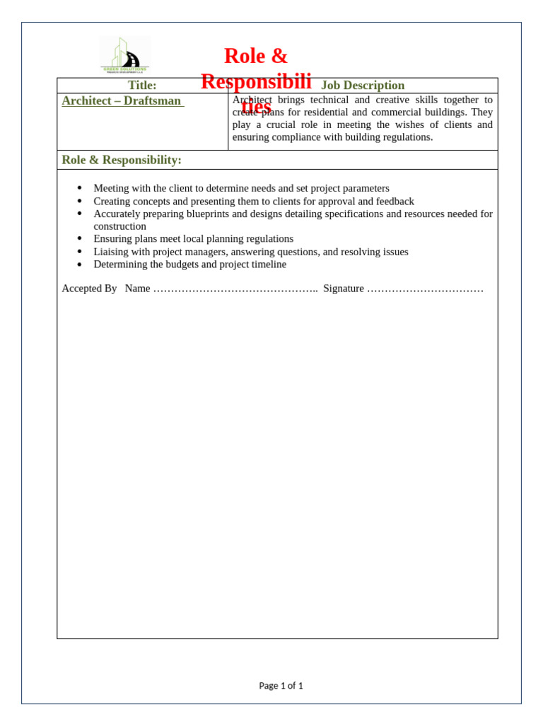 Architect Draftsman Job Responsibilities | PDF