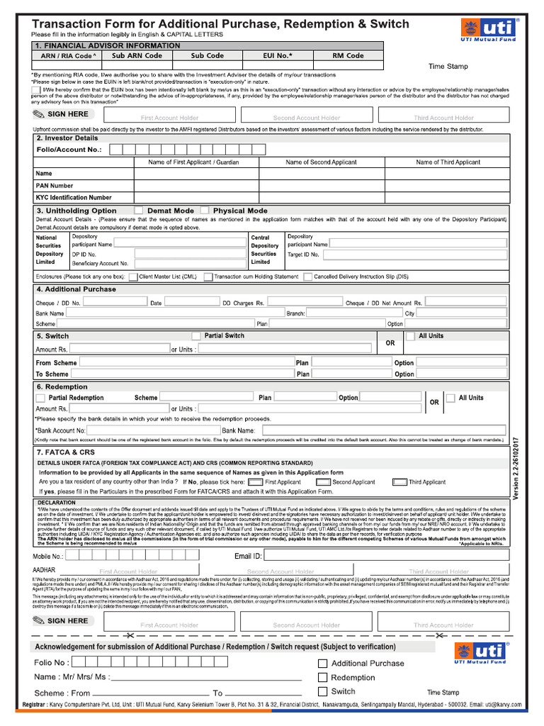 UTI Transaction Form | PDF