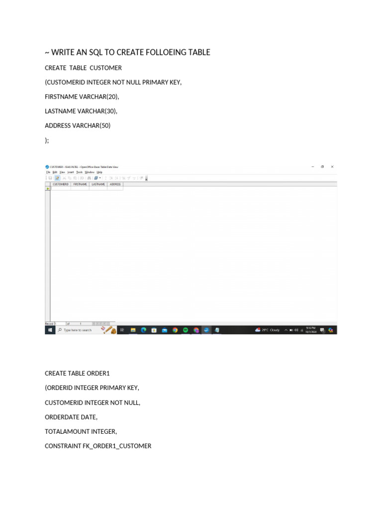 Write An SQL To Create Folloeing Table | PDF
