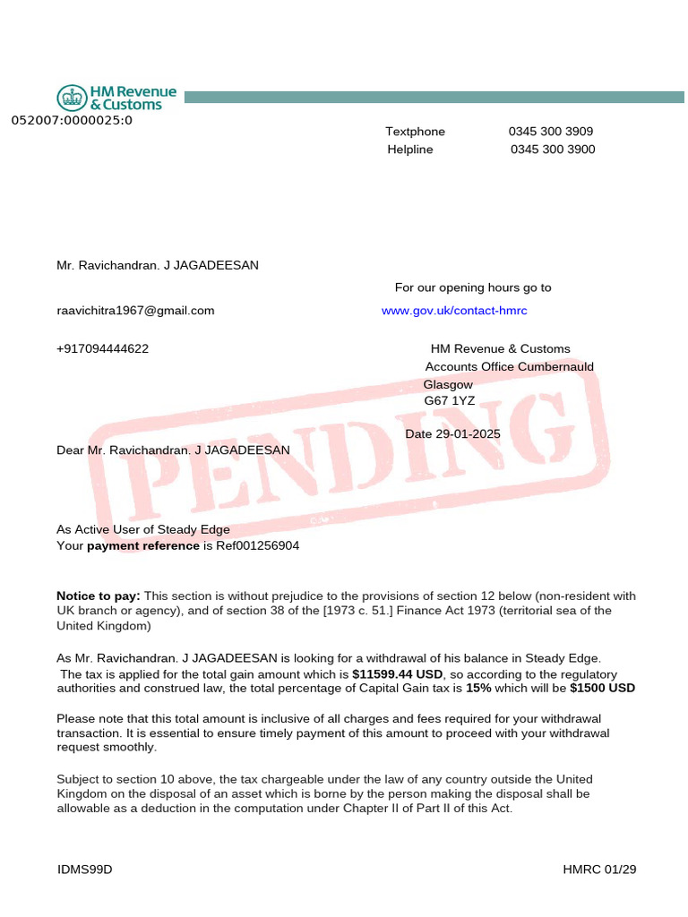 HMRC notification.Mr . J | PDF | Taxes | Payments