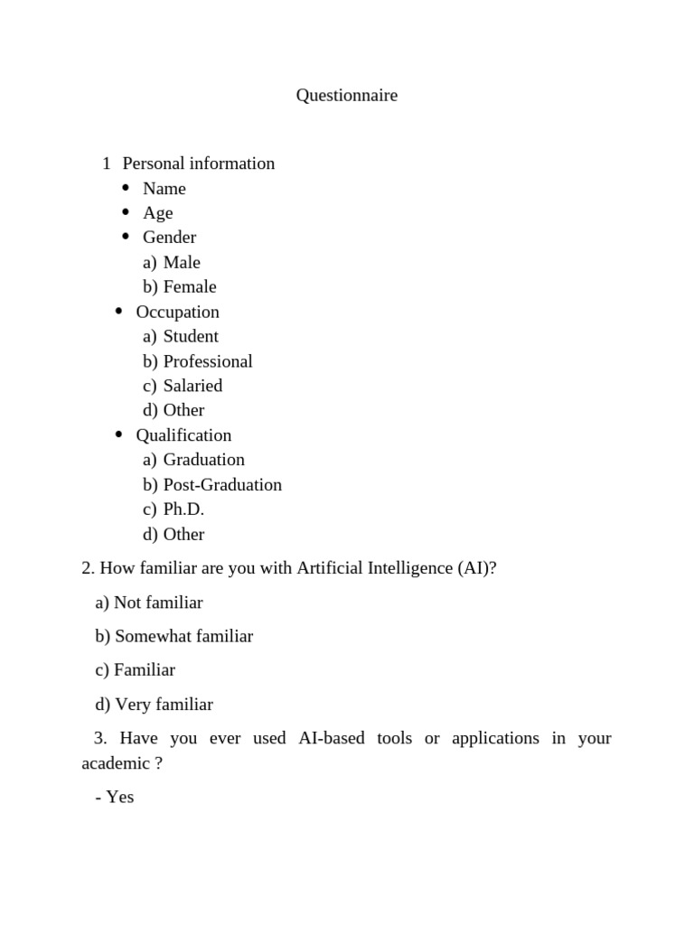 Questionnaire | PDF | Artificial Intelligence | Intelligence (AI ...