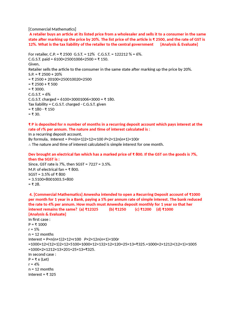 Commercial Mathematics | PDF | Interest | Trade