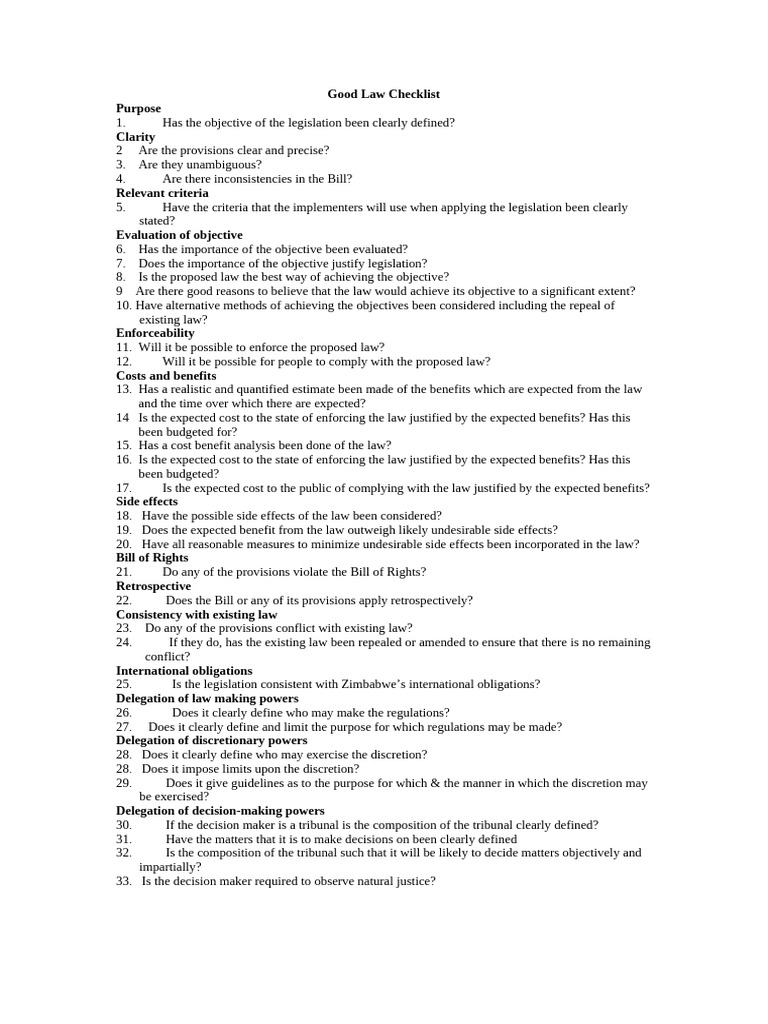 Good Law Checklist, Admin Law | PDF | Cost–Benefit Analysis | Government