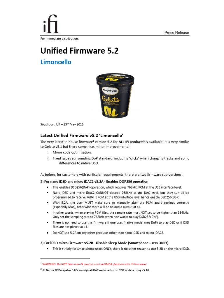 iFi Unified Firmware 5.2 Release Notes | PDF | Software | Computing