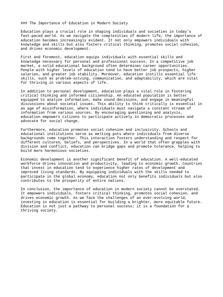 The Importance of Education in | PDF | Critical Thinking | Society