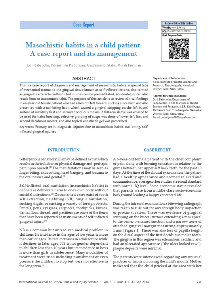 Masochistic Habits in A Child Patient A Case.9 | PDF | Medical ...