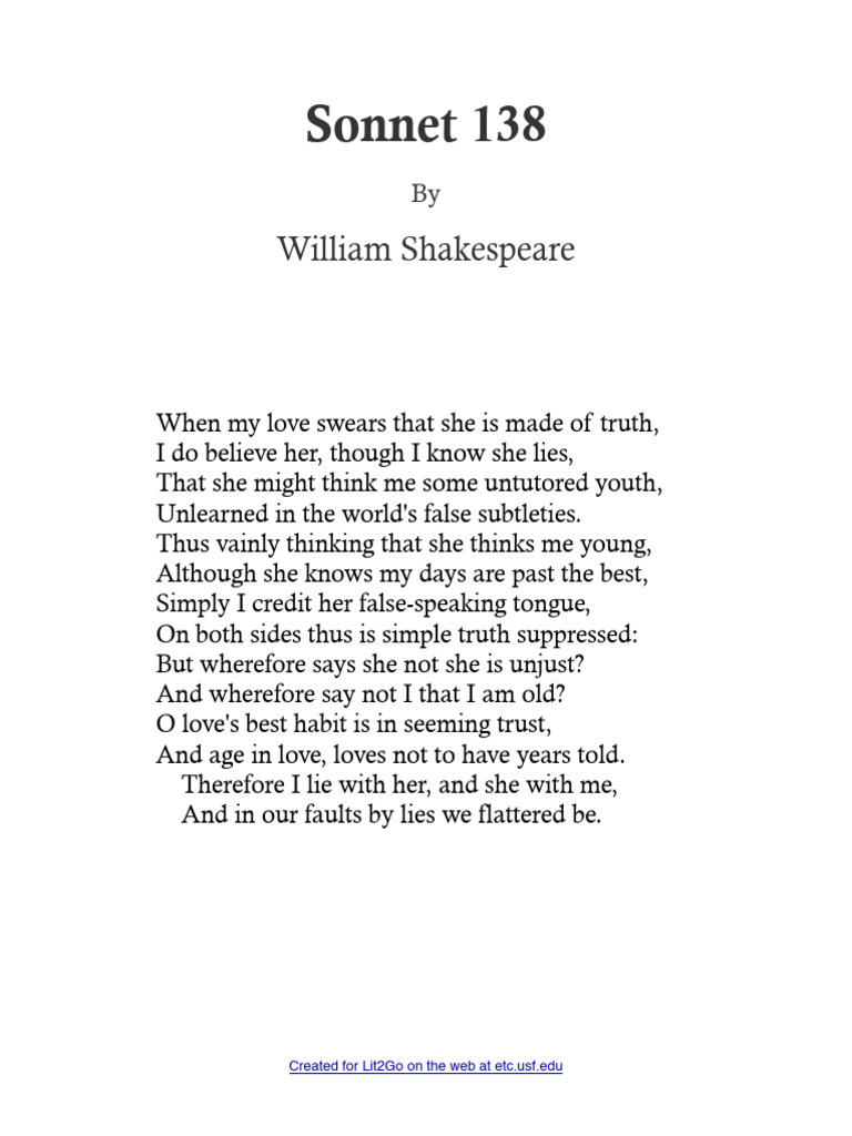 The Sonnets 138 Sonnet 138 | PDF