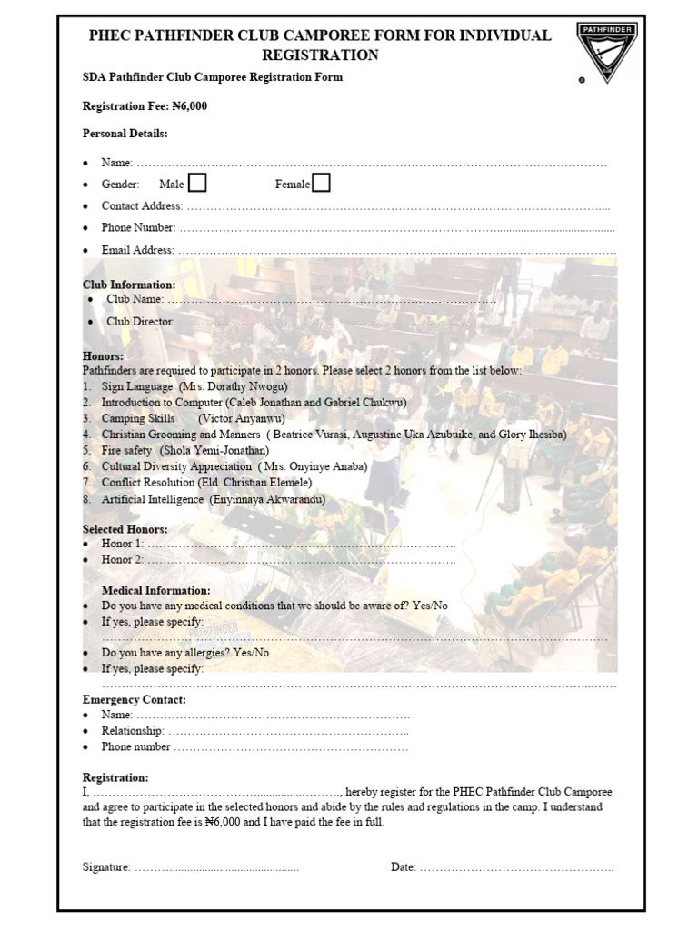 PHEC Pathfinder Camporee Form | PDF