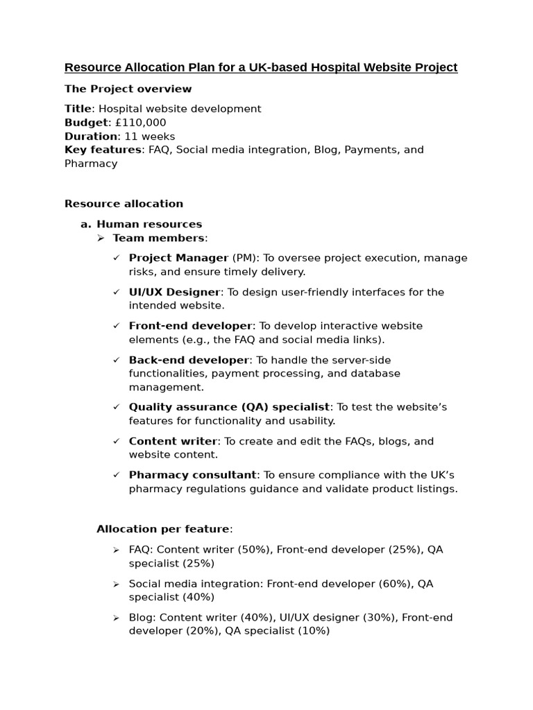 Resource Allocation Plan For A UK Hospital Website | PDF | User ...