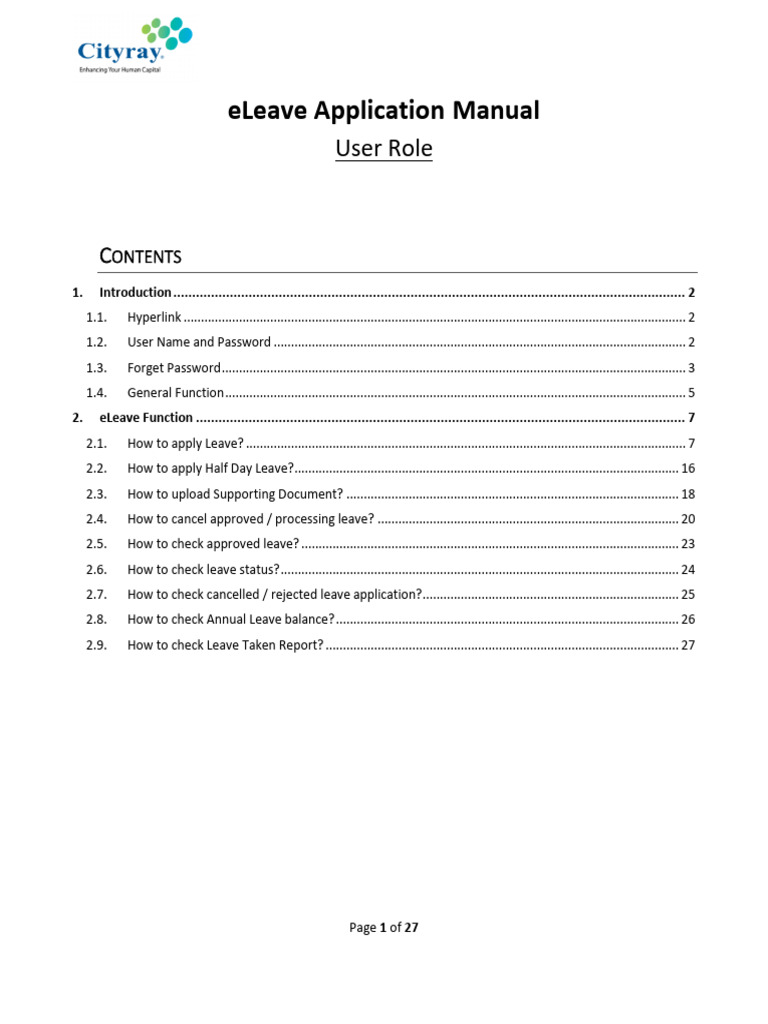 ESS eLeave User Manual | PDF | Menu (Computing) | Password