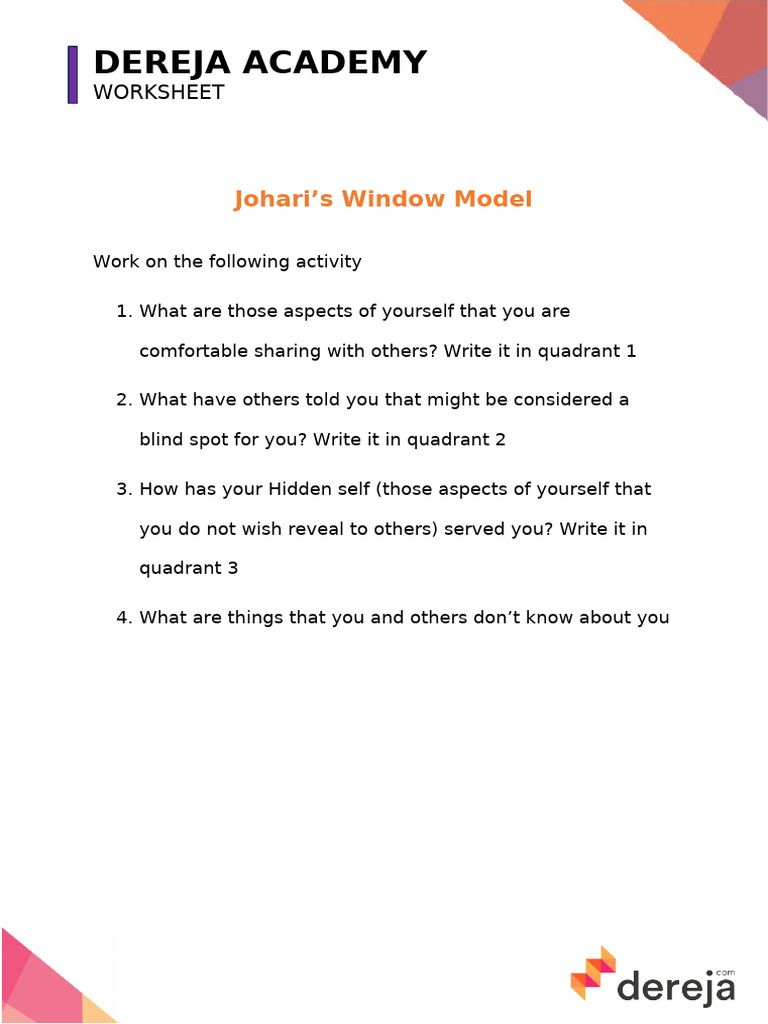 Johari's Window Activity 1 | PDF