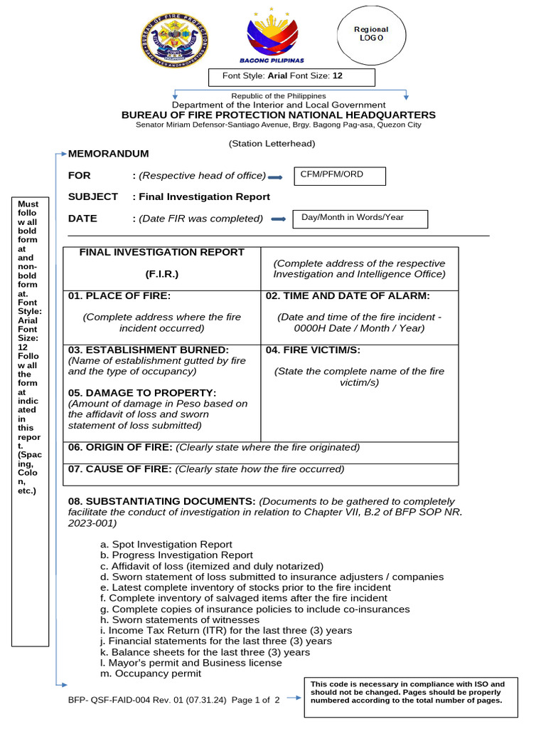 Final Fire Investigation Report Template | PDF | U.S. Securities And ...