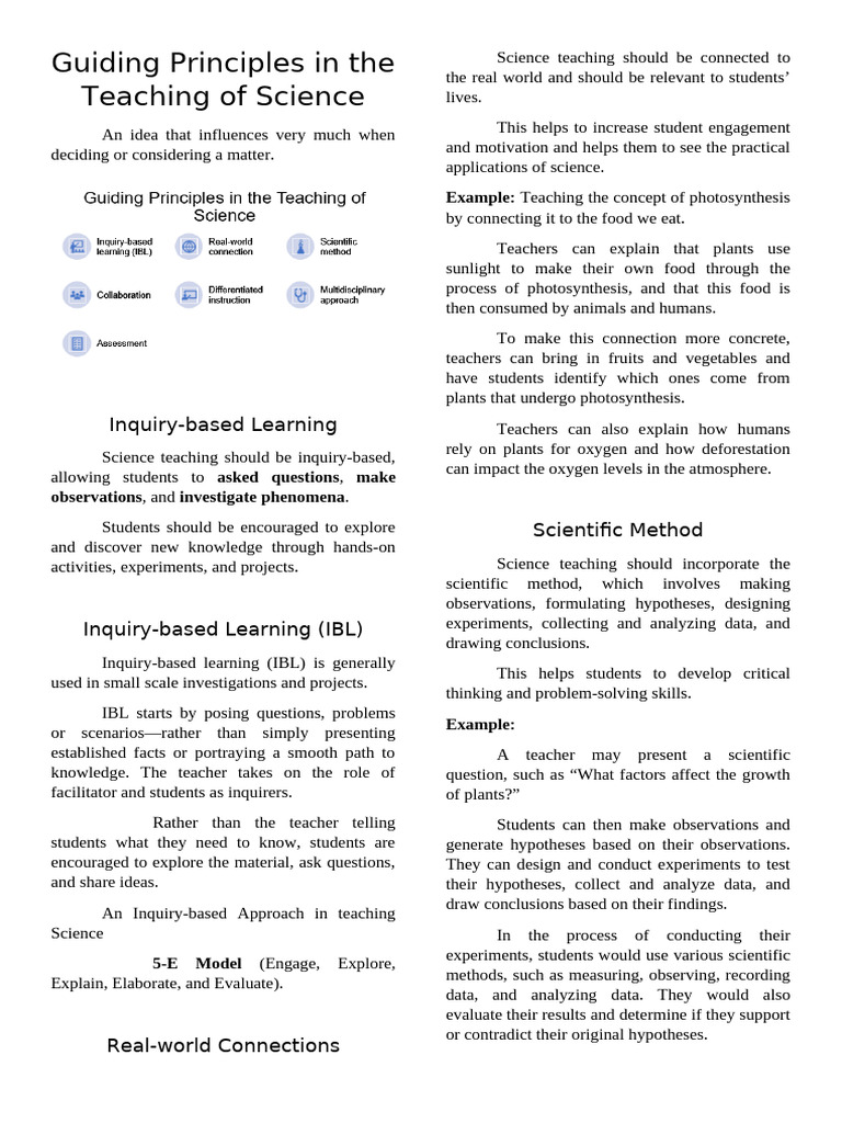 Lesson 1 Guiding Principles in The Teaching of Science | PDF ...