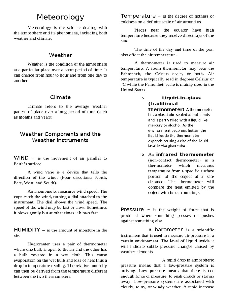 Lecture 5 Meteorology | PDF | Thermometer | Cloud