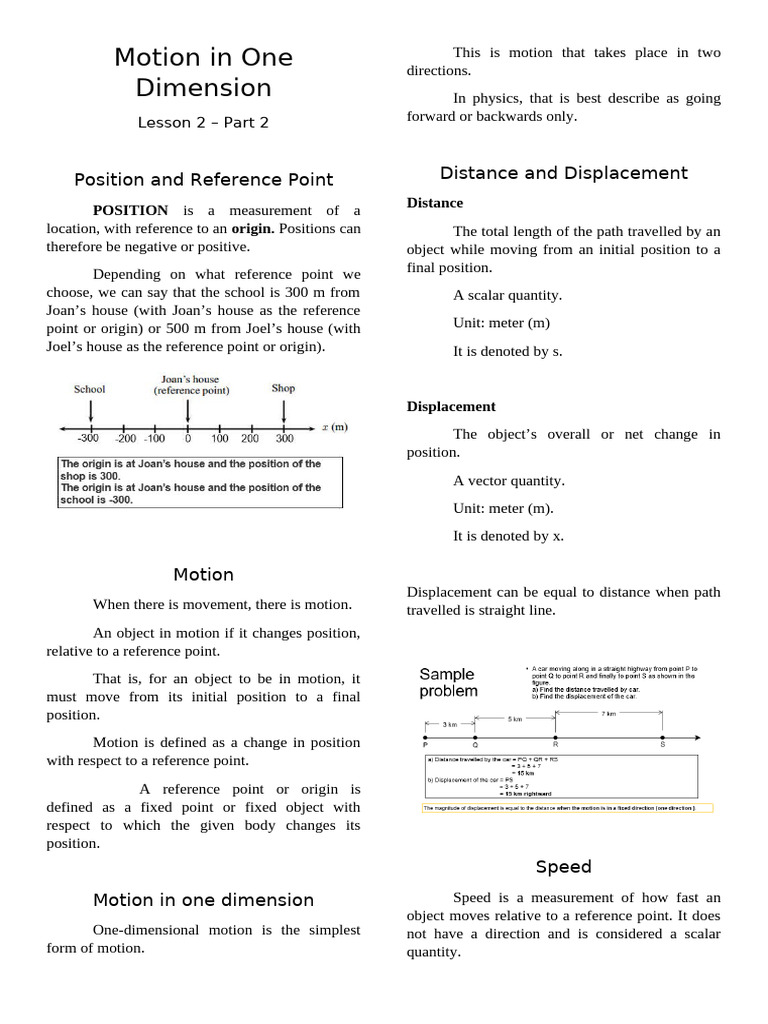 Lecture Motion in One Dimension | PDF | Speed | Acceleration
