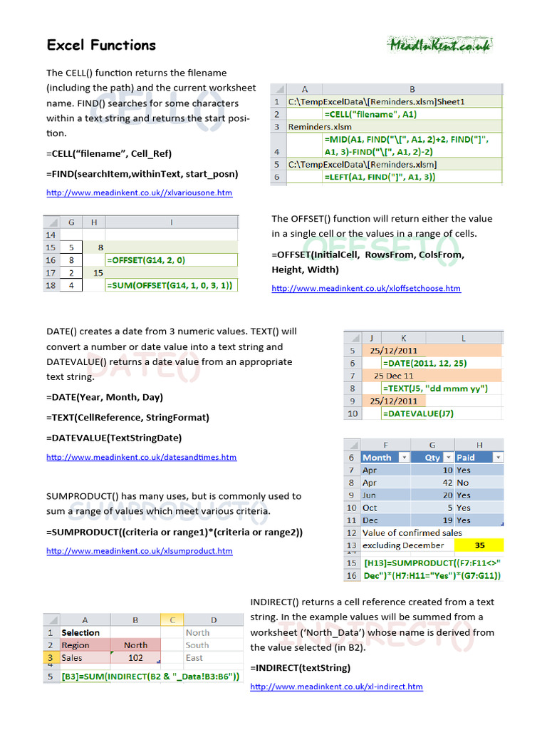 Excel Functions Guide | PDF