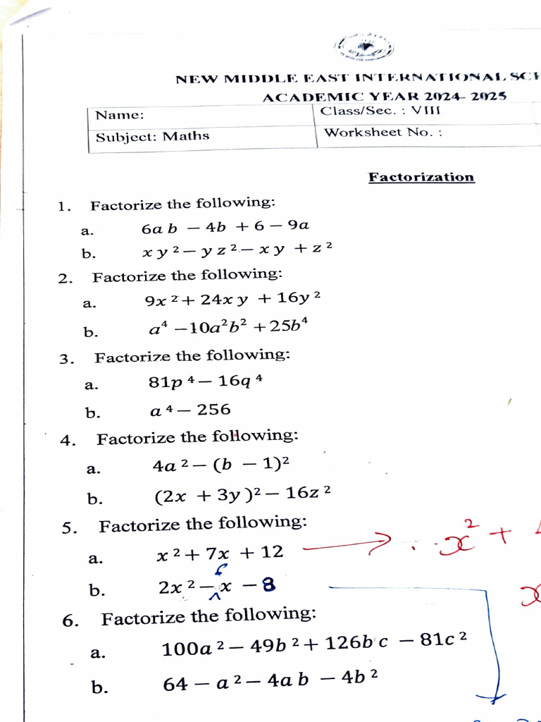 Factorisation worksheet | PDF