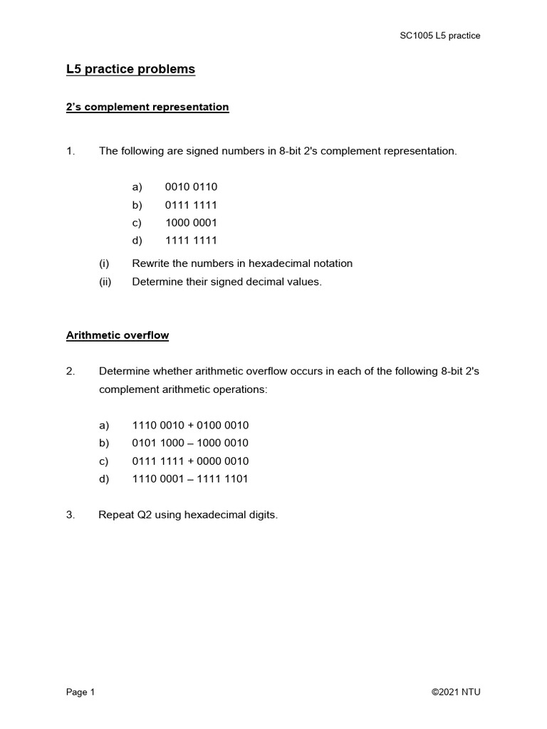 8-Bit 2's Complement Practice | PDF