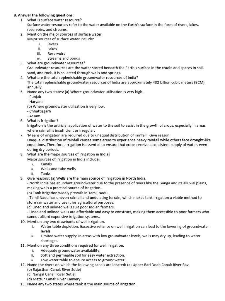 X Chapter 10 Answer Key | PDF | Irrigation | Groundwater
