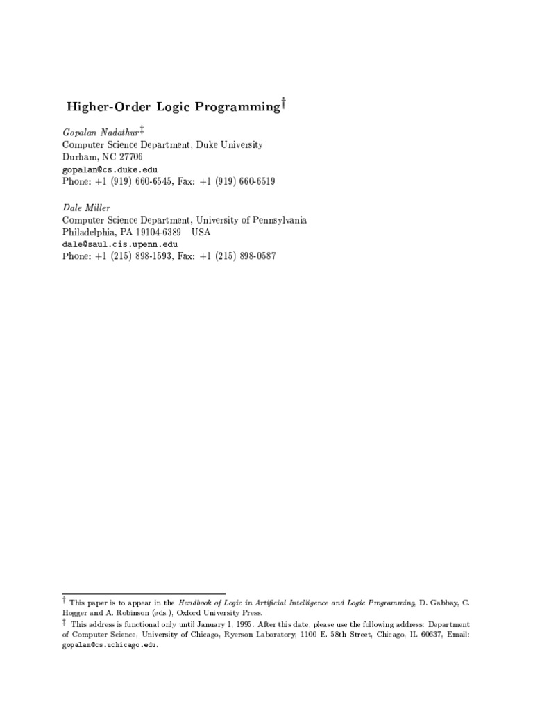 High Order Logic Programming - in Handbook of Artificial Intelligence ...