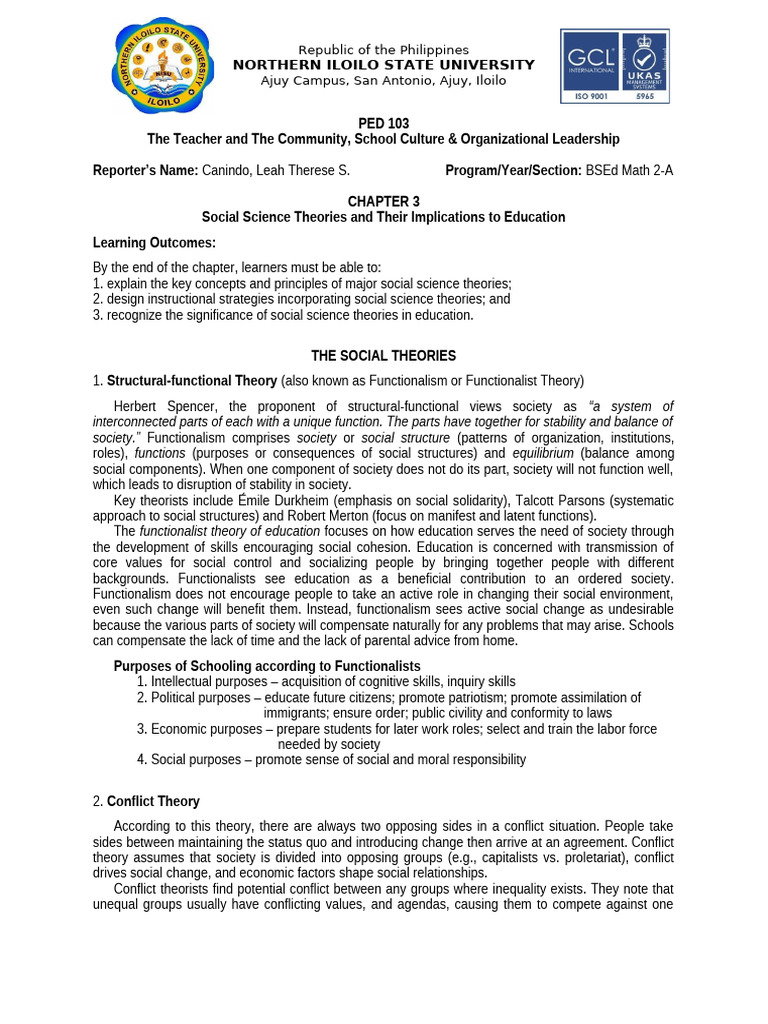 PED 103 Report outline | PDF | Social Psychology | Behavioural Sciences