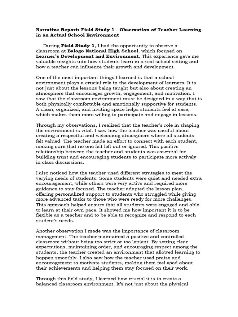 NARRATIVEREPORT FS1docx | PDF | Teachers | Learning