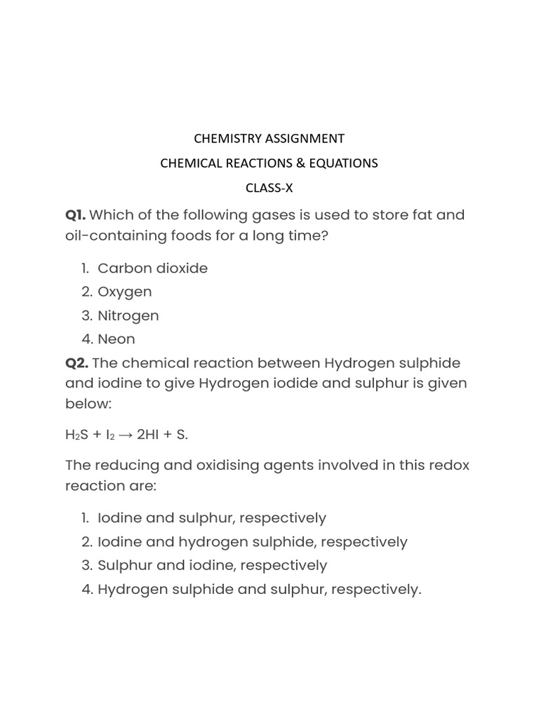 Chemistry Assignment: Reactions & Equations | PDF | Chemical Reactions ...