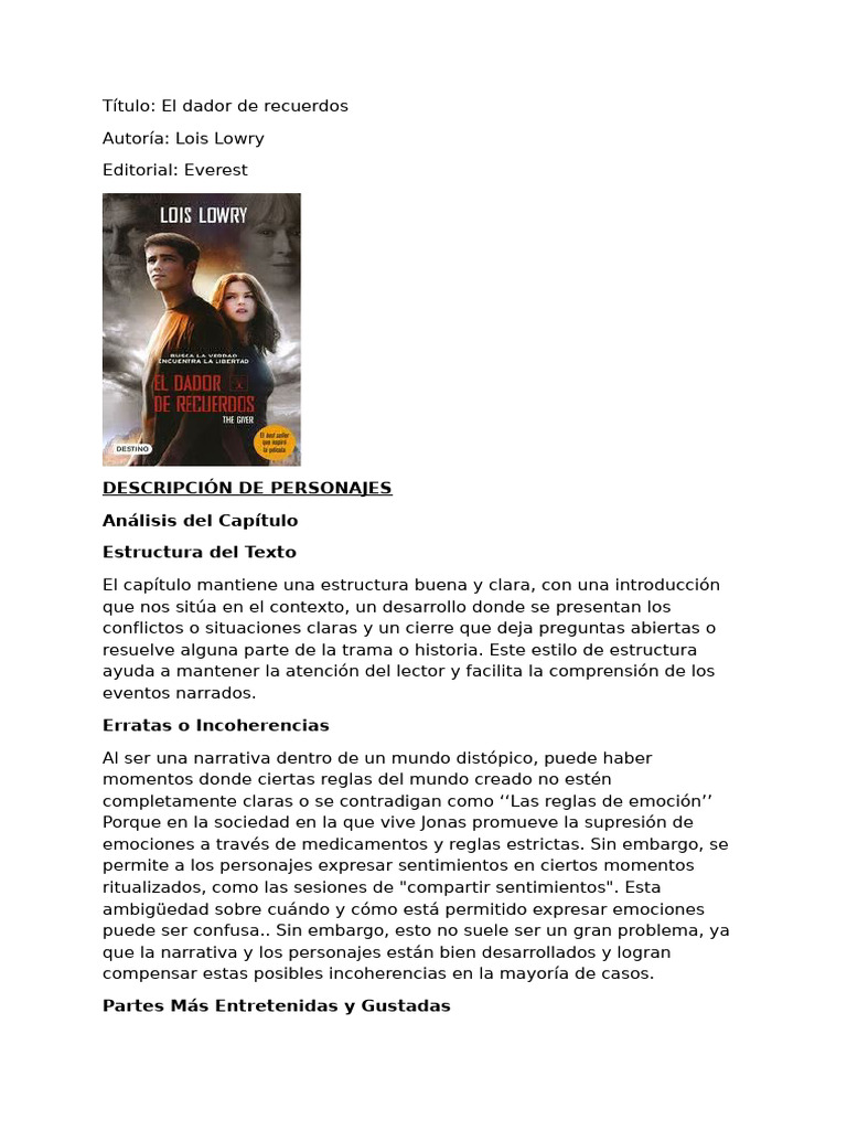 El Dador de Recuerdos | PDF | El dador | Distopía