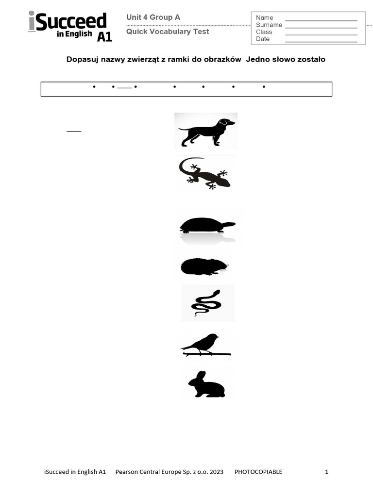 Isucceed - A1 Unit 4 Quick Test Vocabulary Group A | PDF