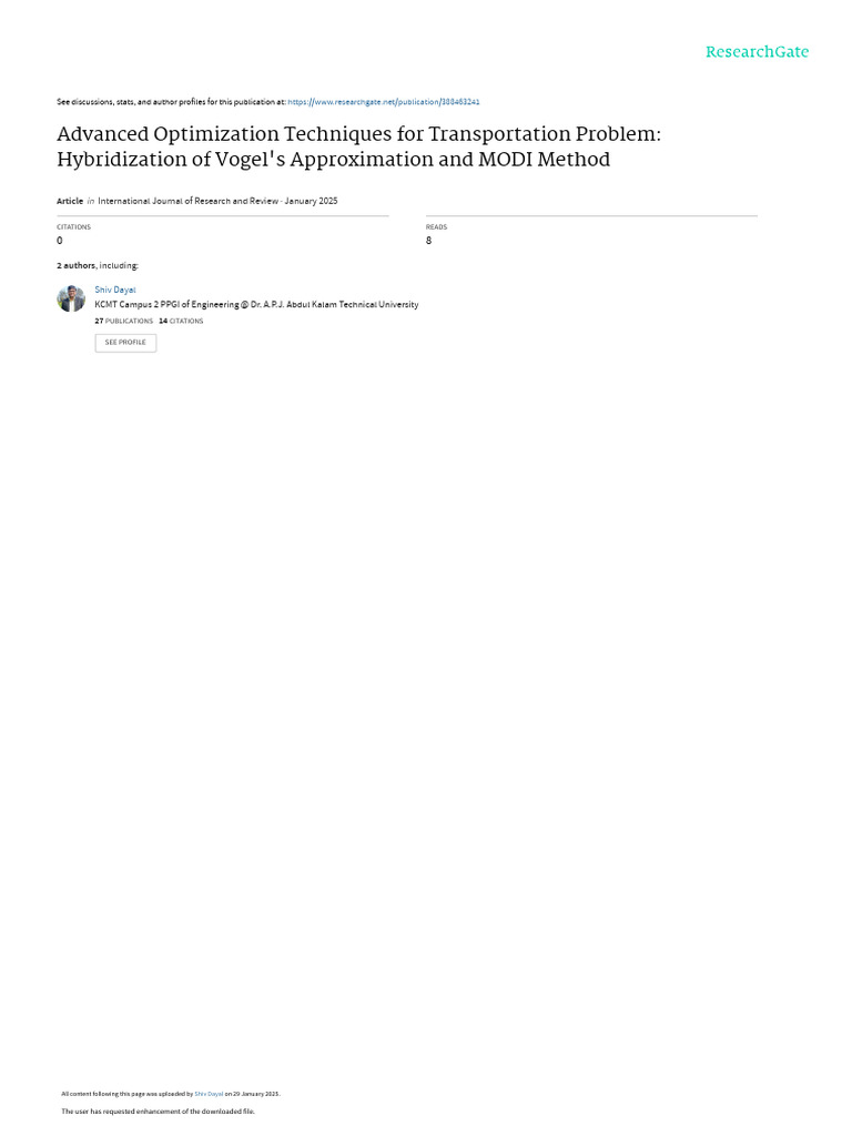 Shivhybridizationon Vogelsapproximation | PDF | Mathematical Optimization | Linear Programming