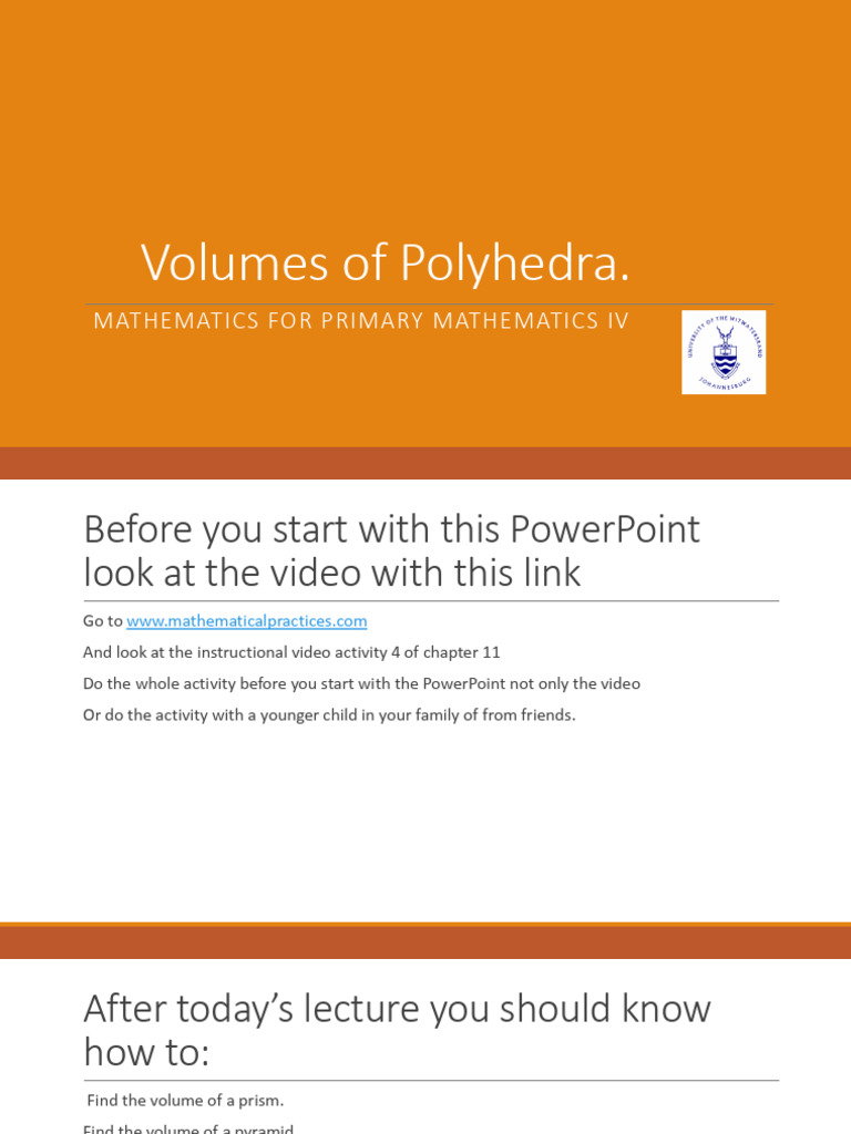 11.4 - Volumes of Polyhedra - HT 2 | PDF