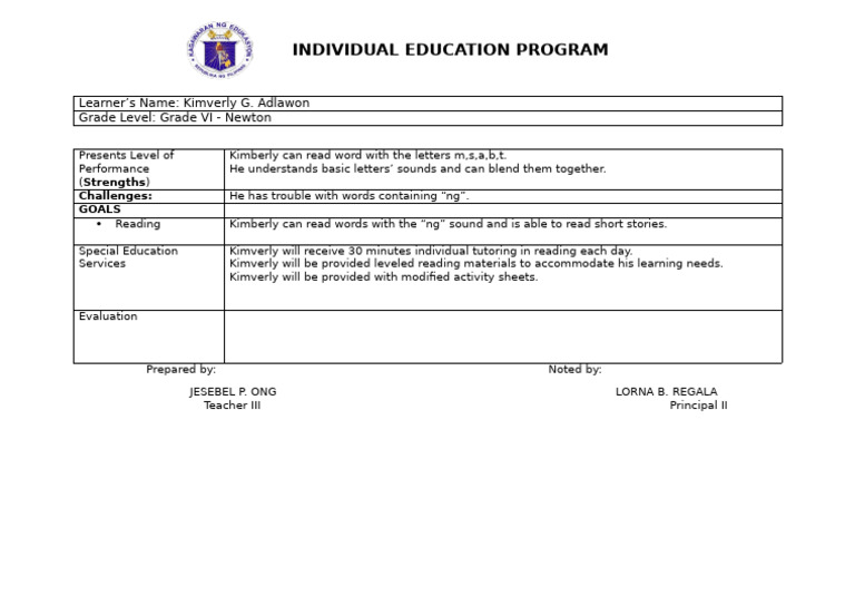 Individual Education Program | PDF