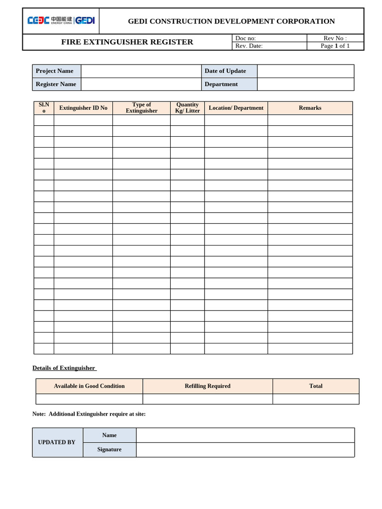 Fire Extinguisher Register - Inspection | PDF