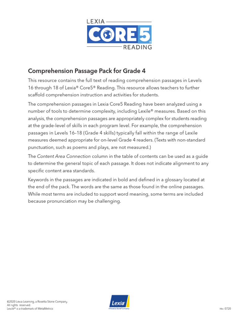 Core5 Comprehension Passages G4 | PDF | Reading Comprehension | Komodo ...