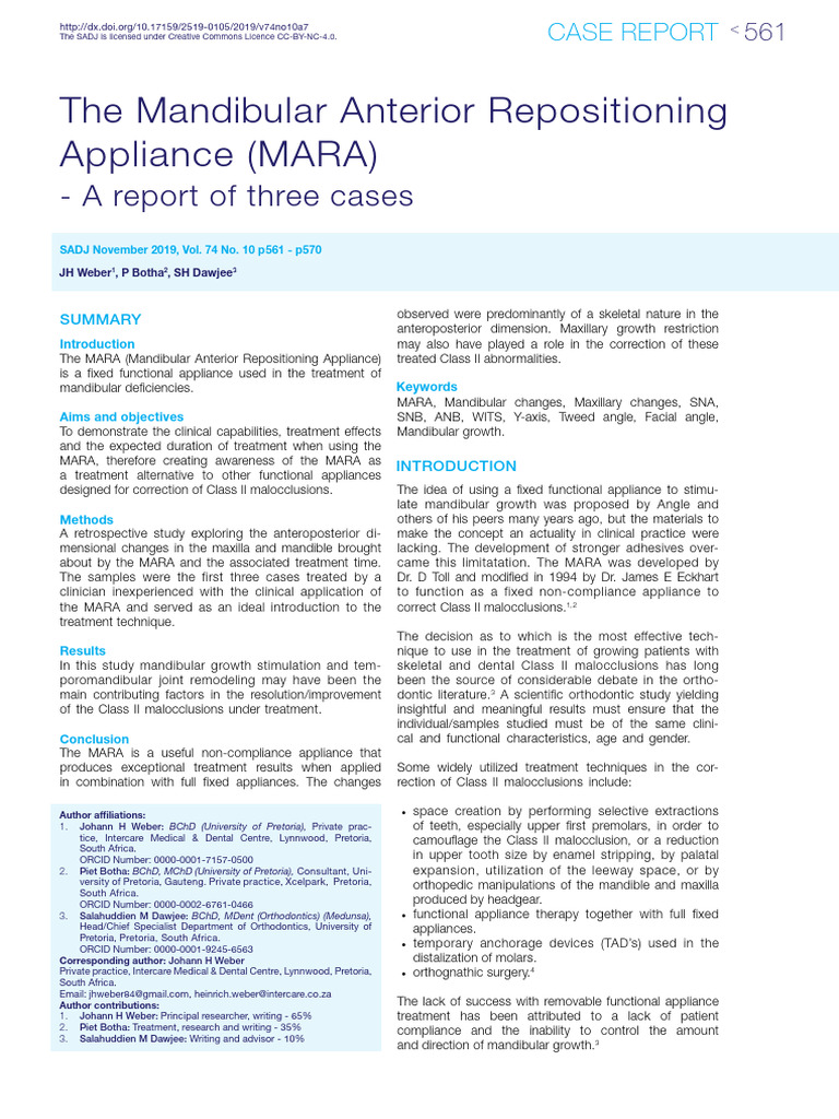 The Mandibular Anterior Repositioning Appliance MA | PDF | Tooth ...