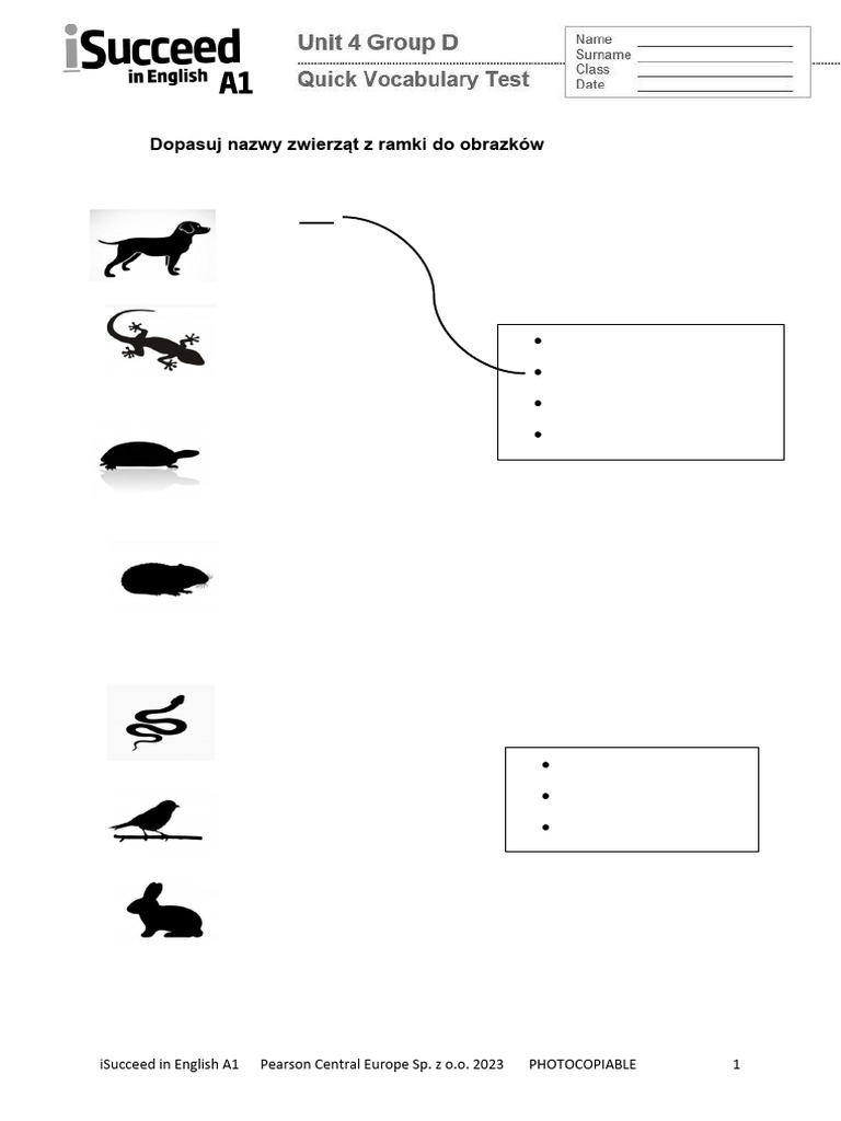 Isucceed A1 Unit 4 Group D Quick Test Vocabulary | PDF