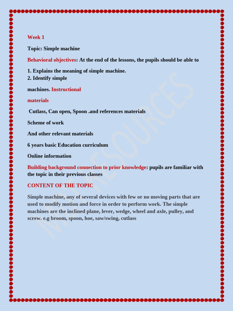 Pry 1 Basic Tech Ist Term | PDF | Machines