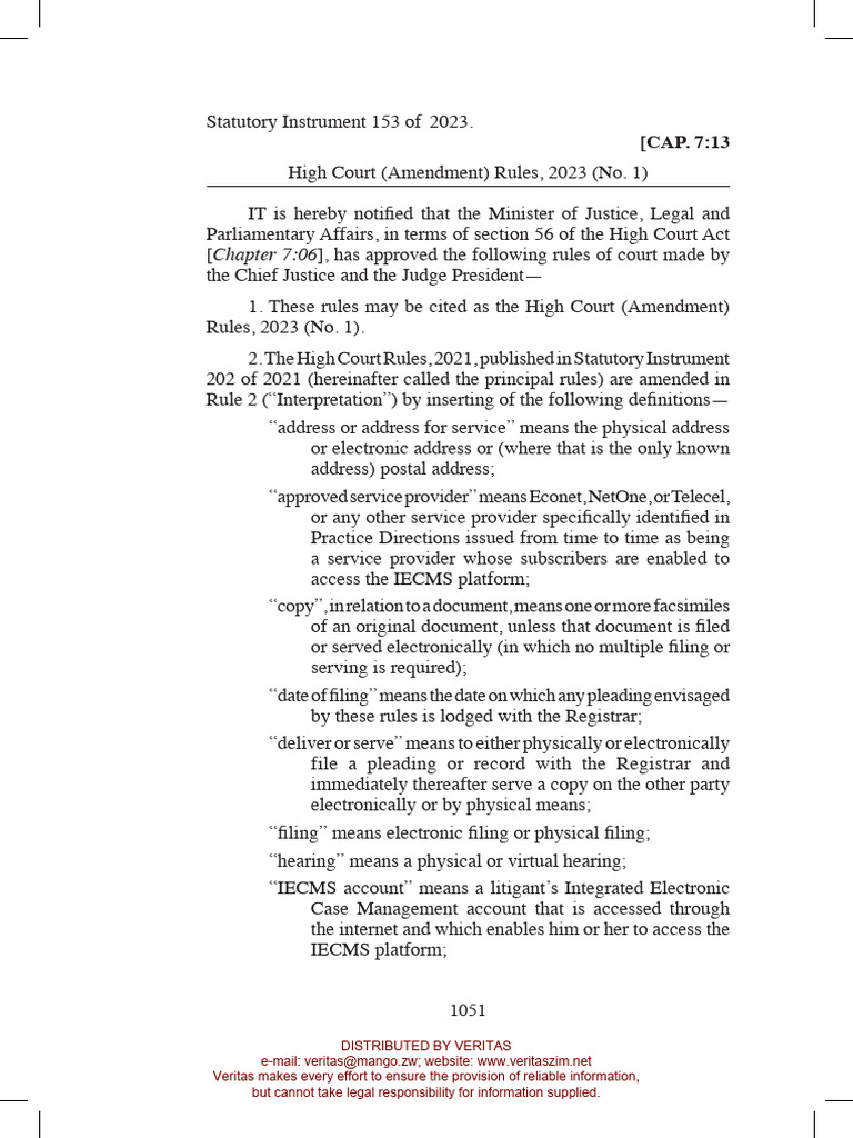 High Court Amendment Rules 2023 | PDF | Auction | Lawsuit