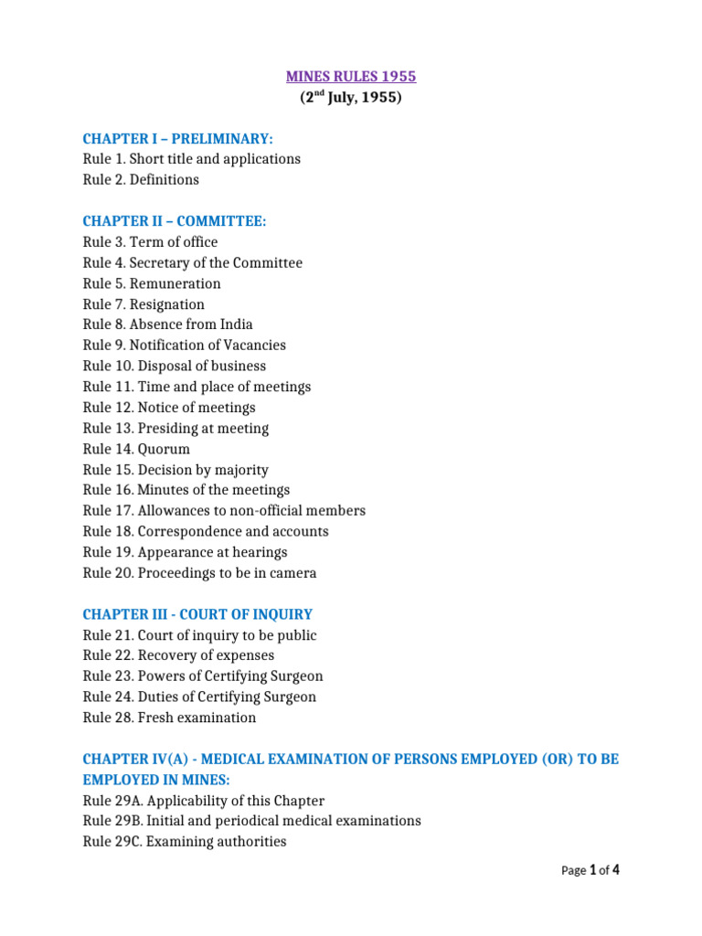 List of Rules in Mines Rules 1955 | PDF | Overtime | Employment