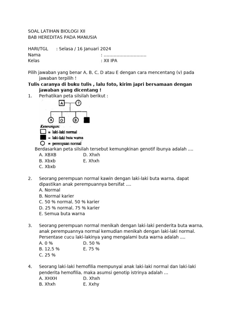 Latihan Soal Bio Xii - Hereditas Man - 160124 | PDF