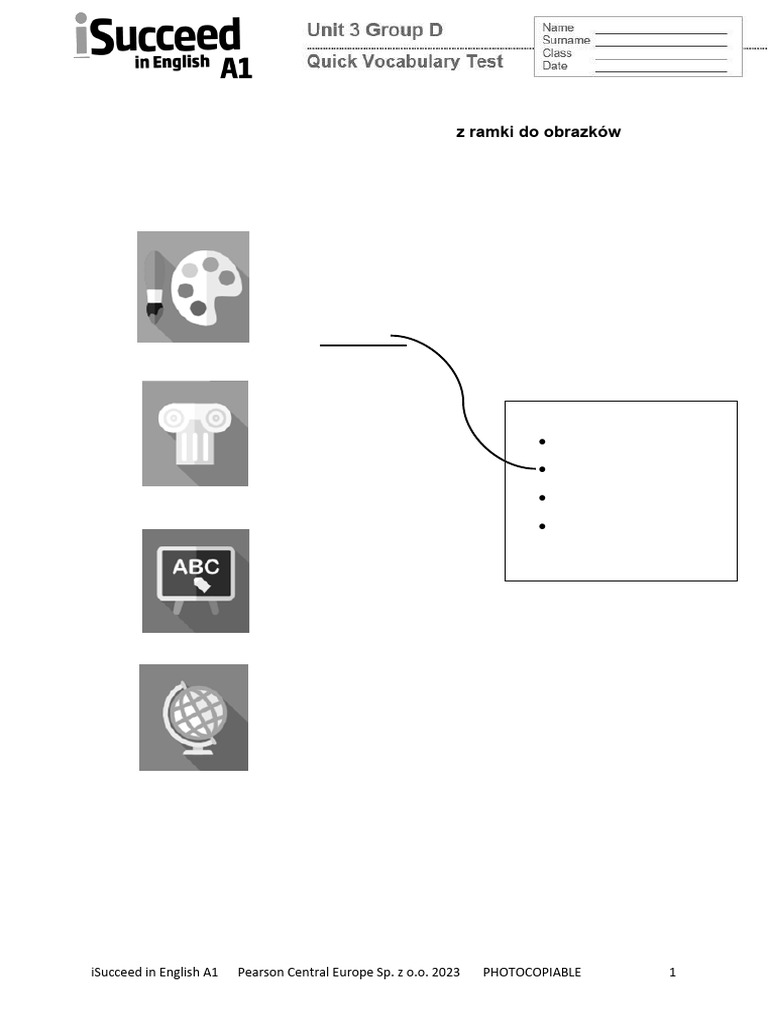 iSucceed A1 Unit 3 Group D Quick Test Vocabulary | PDF