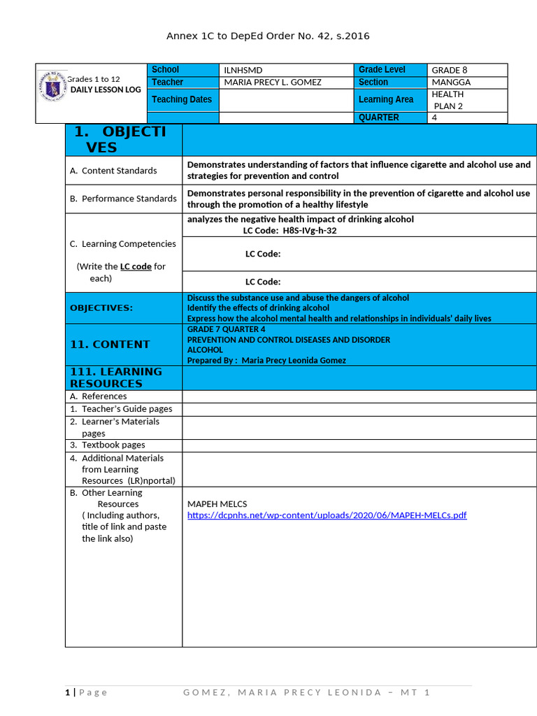 g8 q4 Health Alcohol Lesson 2 | PDF | Alcoholic Beverages | Alcoholism