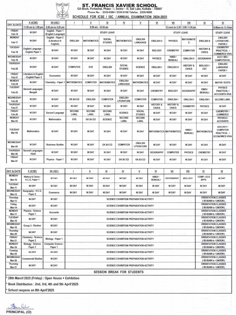 Exam Planner - Schedule For Icse, Isc & Annual Examination - 2024-25 | PDF