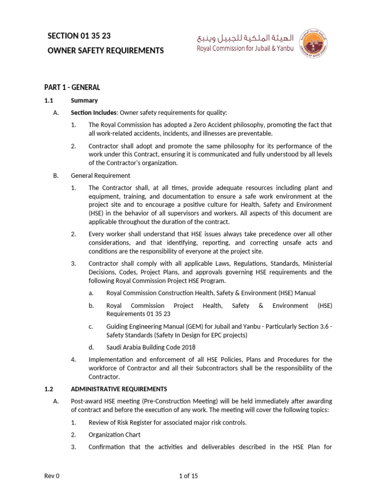 Owner Safety Requirements for HSE Compliance | PDF | General Contractor ...
