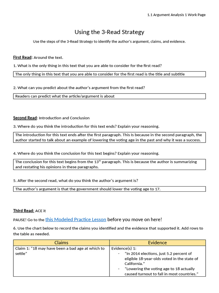 1.1 Argument Analysis Work Page | PDF | Argument | Cognition